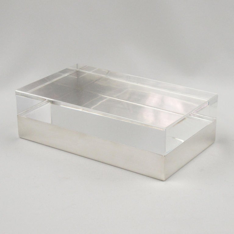 Christofle France Lucite and Silver Plate Modernist Decorative Box at ...