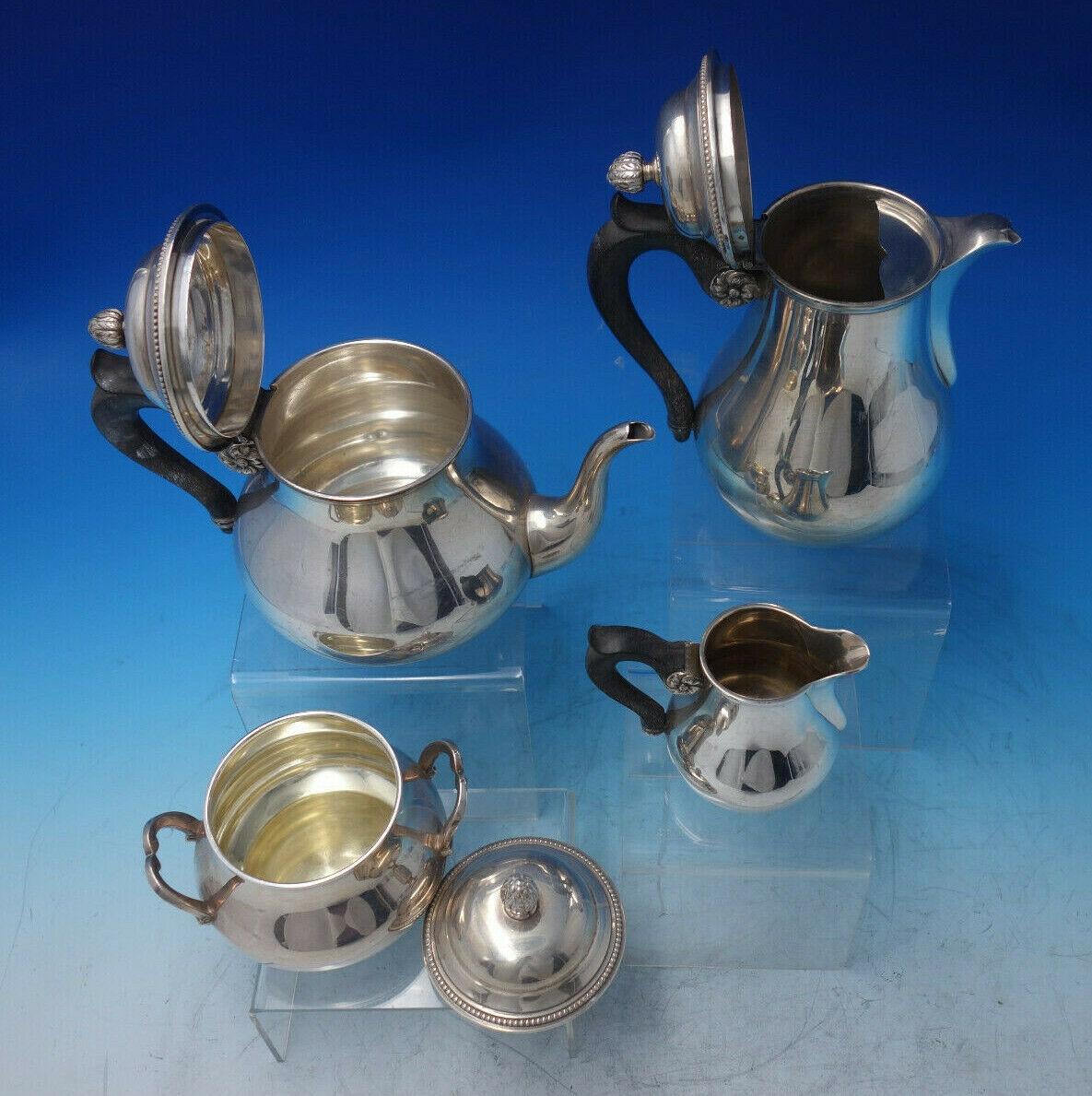 Christofle France Sterling Silver Tea Set 4-Piece Beaded For Sale at ...