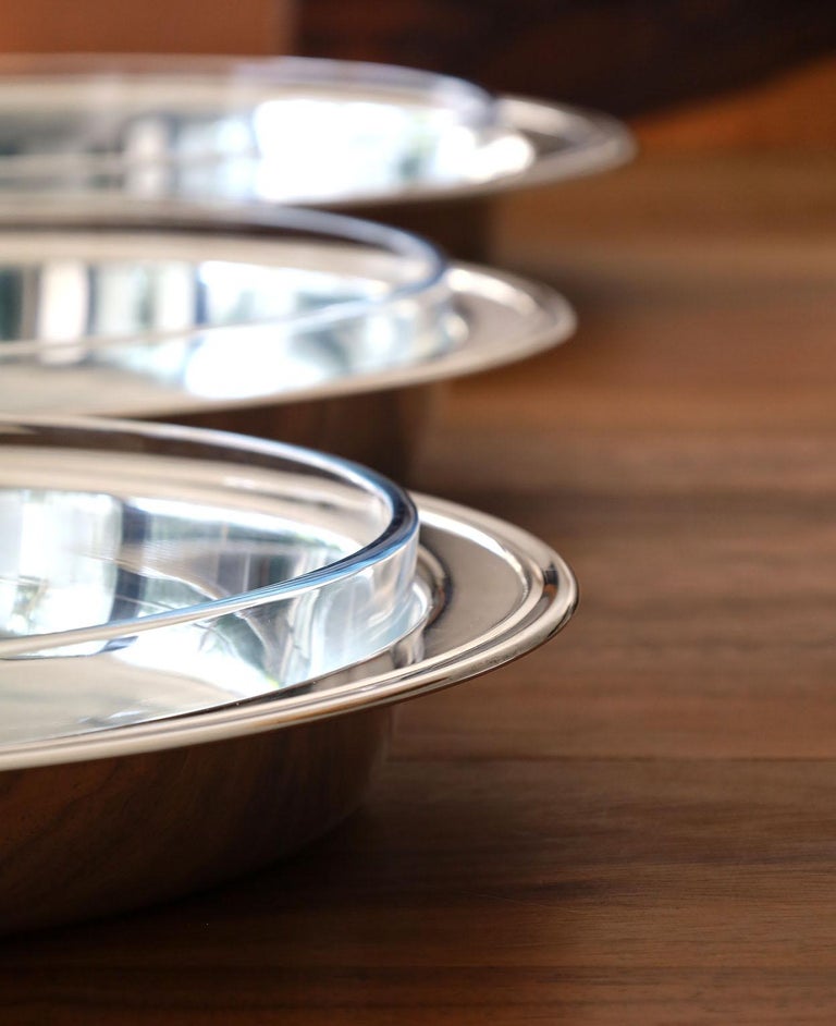 Christofle Set of 3 Silver Plated and Glass Dishes For Sale at 1stDibs