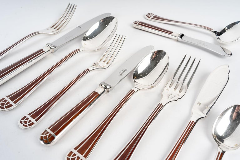 Christofle, Set of Talisman Flatware Plated Silver Chinese Lacquer, 56 ...