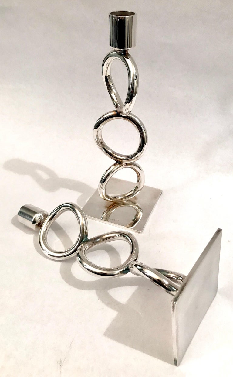 Christofle Silver Plated Vertigo Three-Ring Candlesticks For Sale at ...
