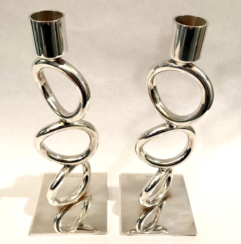 Christofle Silver Plated Vertigo Three-Ring Candlesticks For Sale at ...