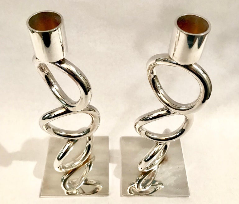 Christofle Silver Plated Vertigo Three-Ring Candlesticks For Sale at ...