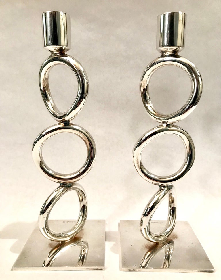 Christofle Silver Plated Vertigo Three-Ring Candlesticks For Sale at ...