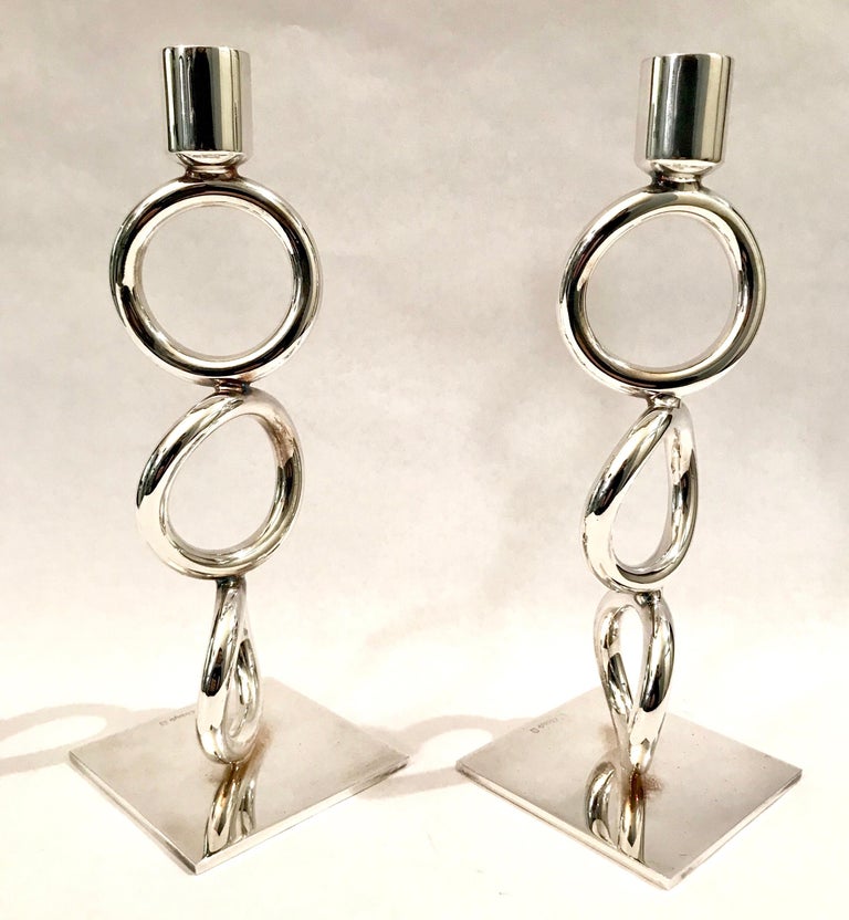 Christofle Silver Plated Vertigo Three-Ring Candlesticks For Sale at ...