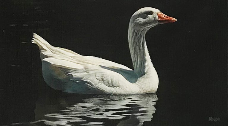 Christophe Drochon - Oie Blanche, 14x24cm, Acrylic on canvas For Sale ...