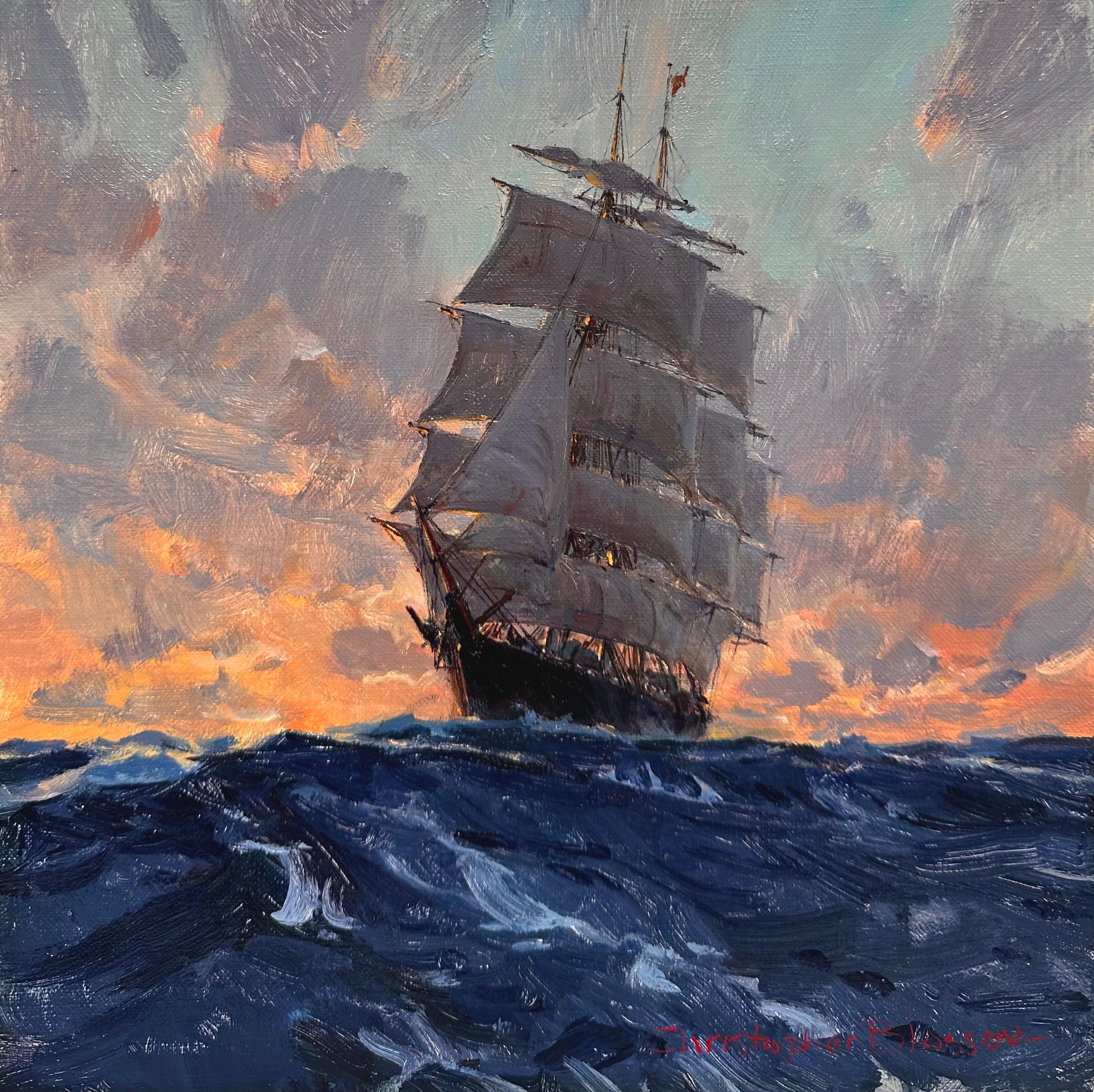 Christopher Blossom - "Before Sunset" - Seascape, Schooner by famous ...