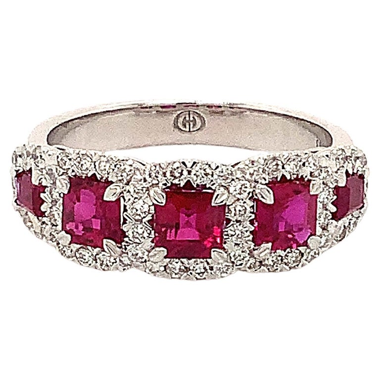Christopher Designs Vivid Red Burmese Ruby Ring with Diamond Halo in ...
