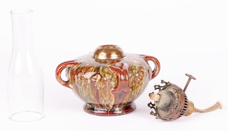 Christopher Dresser for Linthorpe Loop Handled Art Pottery Oil Lamp For Sale at 1stDibs