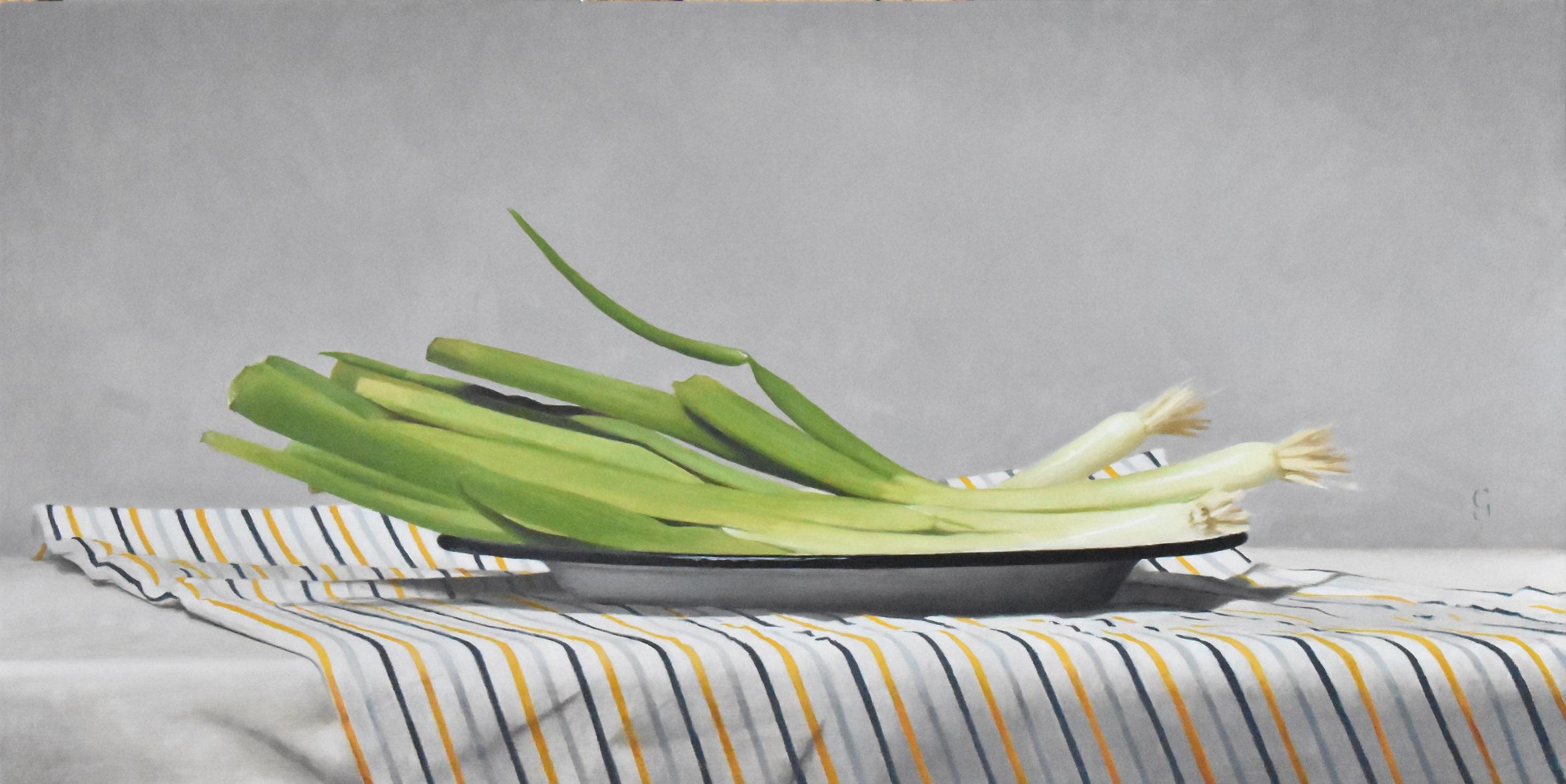 Christopher Garvey - Scallions on Stripes, Oil Painting at 1stDibs