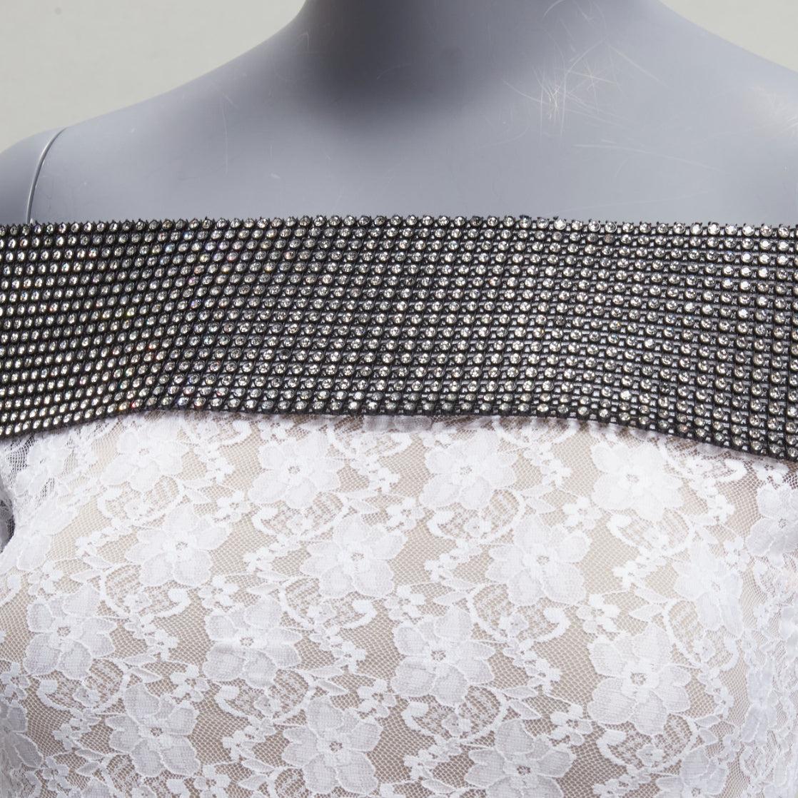 CHRISTOPHER KANE 2019 Runway crystal off shoulder collar sheer lace ...