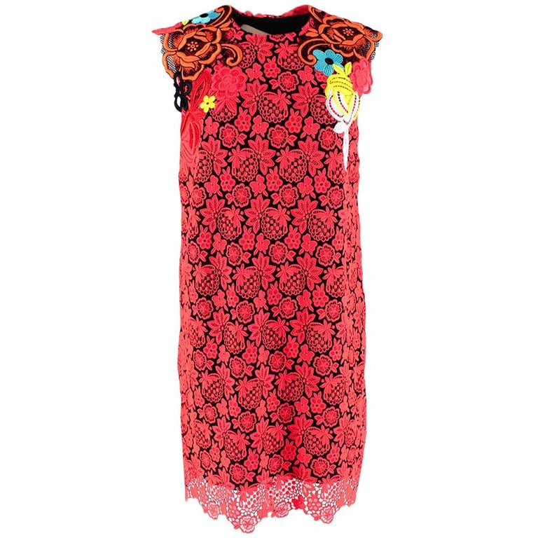 Christopher Kane Neon Lace-appliqué Mini Dress - Size US 8 at 1stDibs