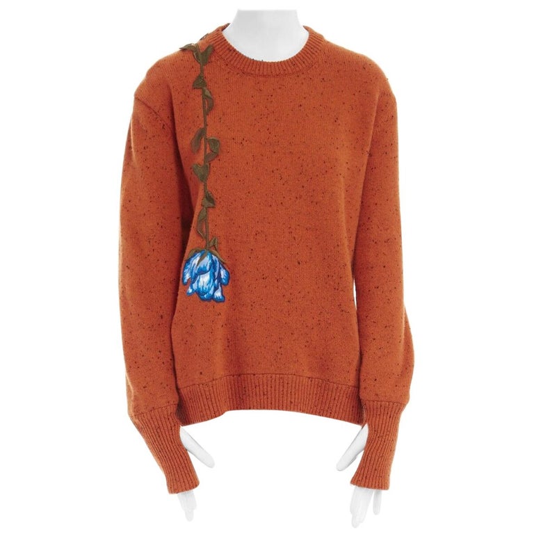 CHRISTOPHER KANE orange speckle virgin wool flower embroidered sweater ...