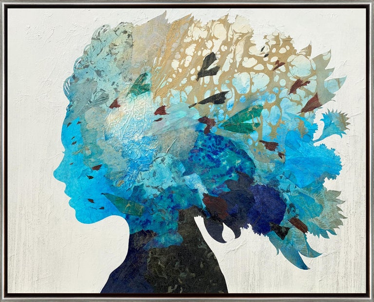 Christopher Peter - "Blue Blooms" Textured Profile Silhouette Mixed ...