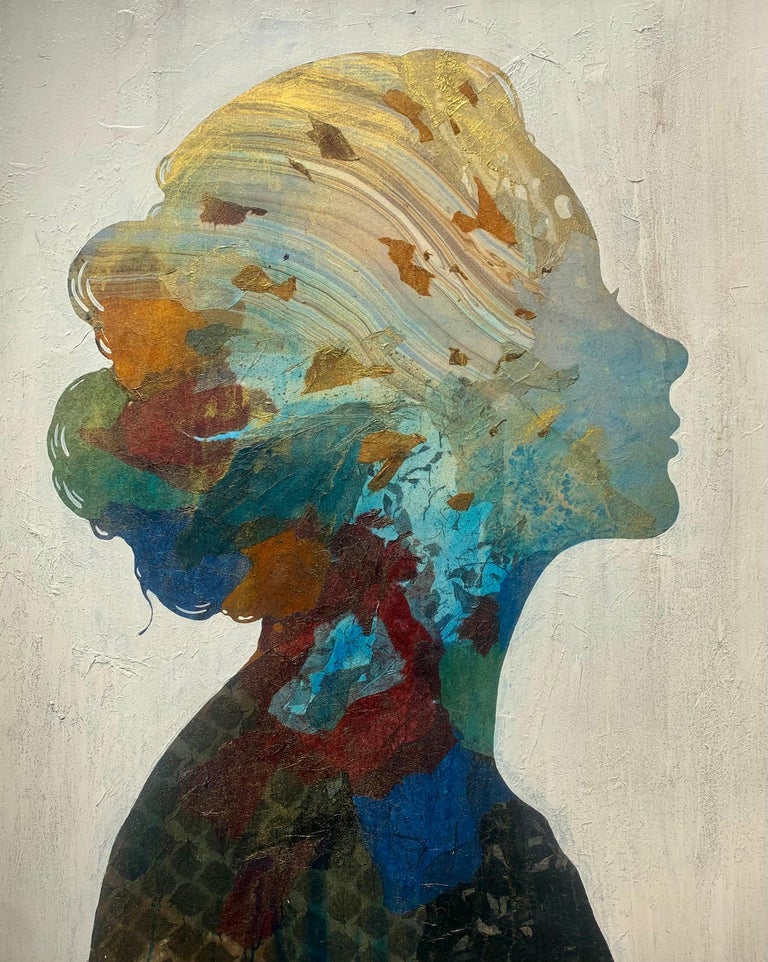 Christopher Peter - "Dream Pieces V" Mixed media silhouette painting of ...