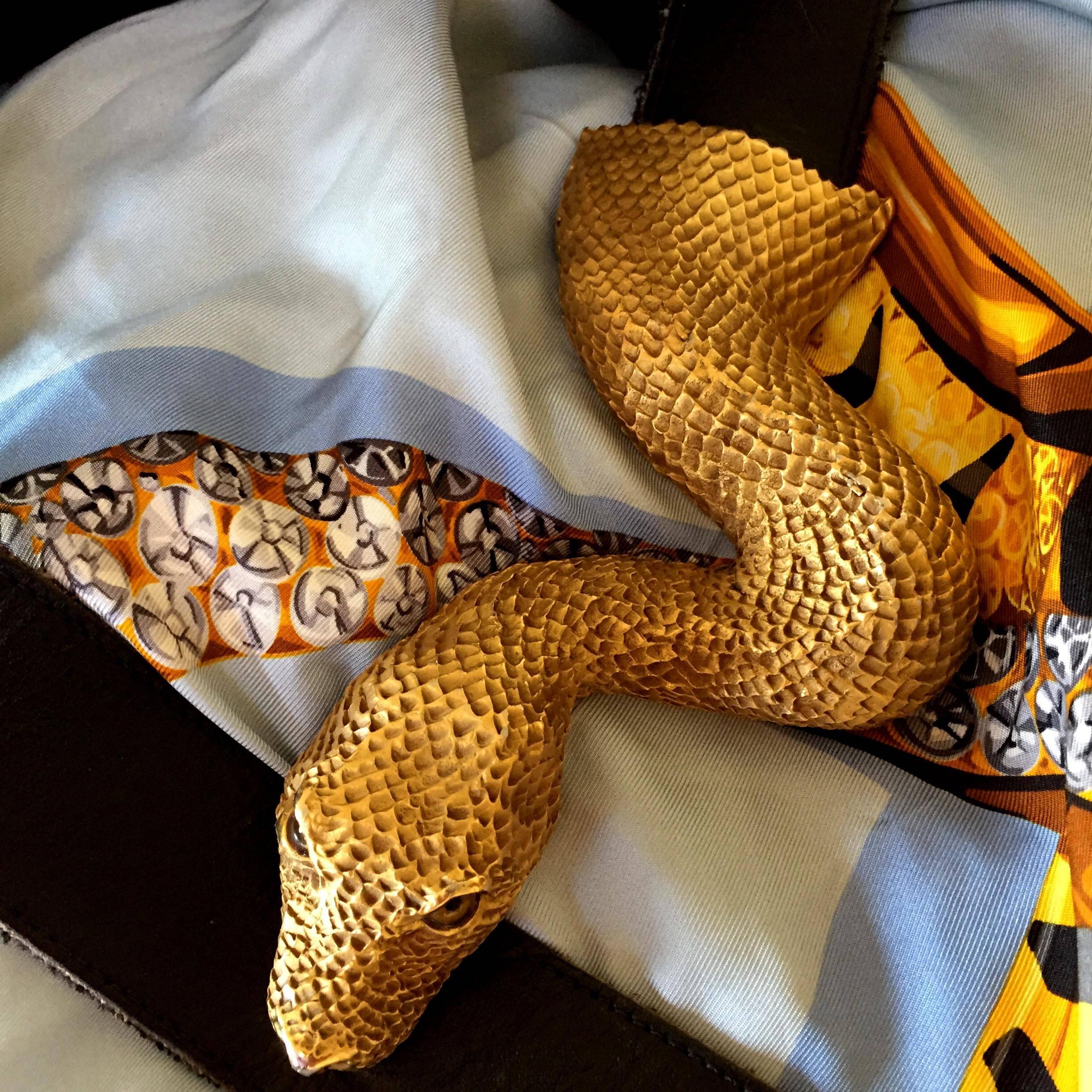 Christopher Ross 1980s Serpent Snake Gold Buckle Original Leather Belt ...