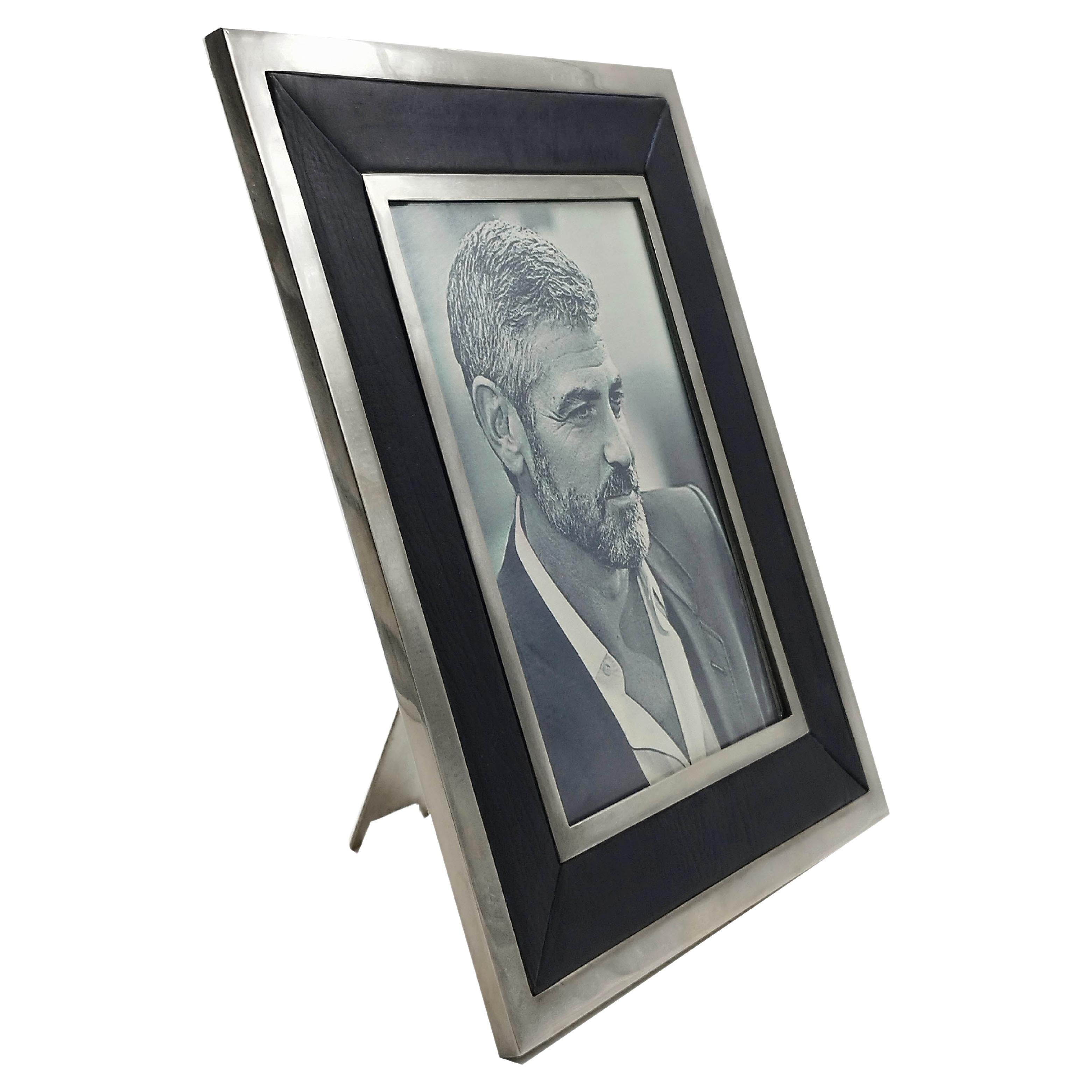 Chrome and Black Leather Picture Frame, Italy 1970s For Sale at 1stDibs