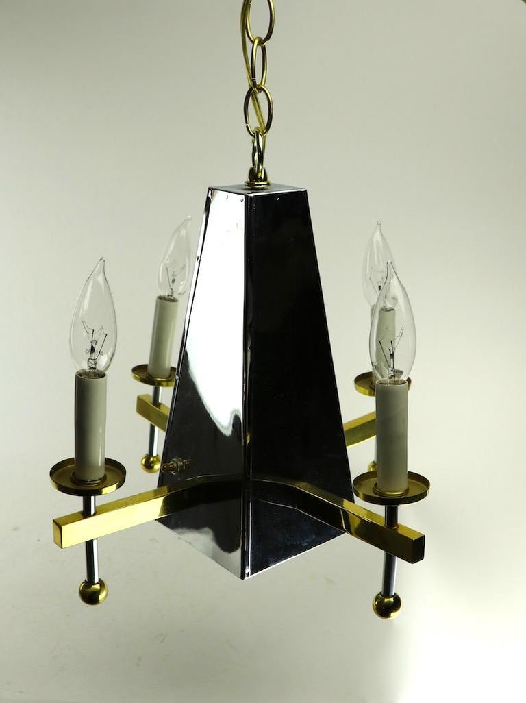 Chrome and Brass Pyramid Form Chandelier For Sale at 1stDibs