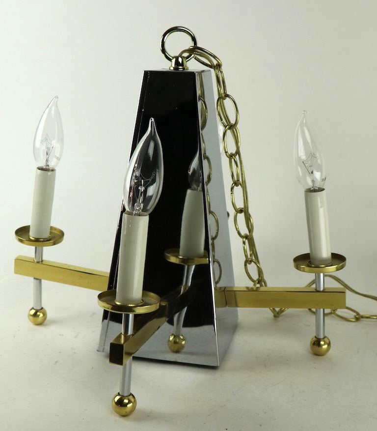 Chrome and Brass Pyramid Form Chandelier For Sale at 1stDibs