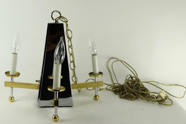 Chrome and Brass Pyramid Form Chandelier For Sale at 1stDibs