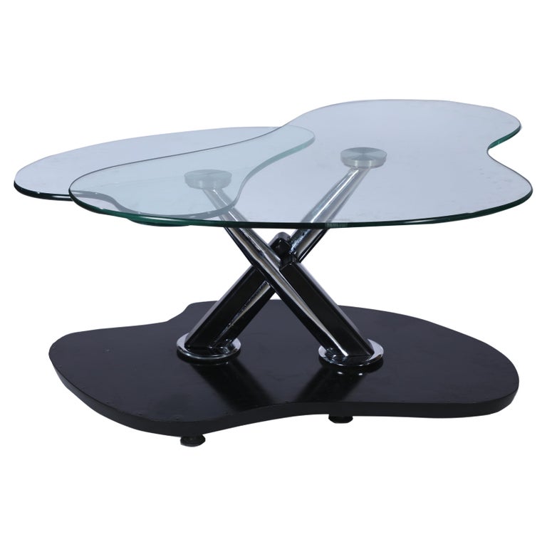 Chrome and Ebonized Wood Coffee Table with Swivel Glass Top, 1990's For ...