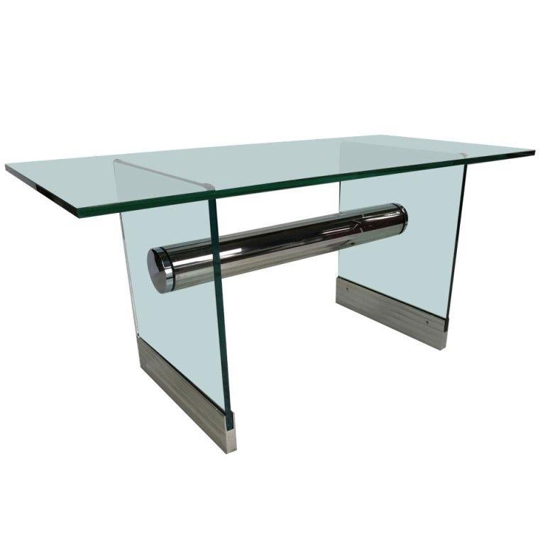 Chrome and Glass Dining Table / Writing Desk by Pace at 1stDibs