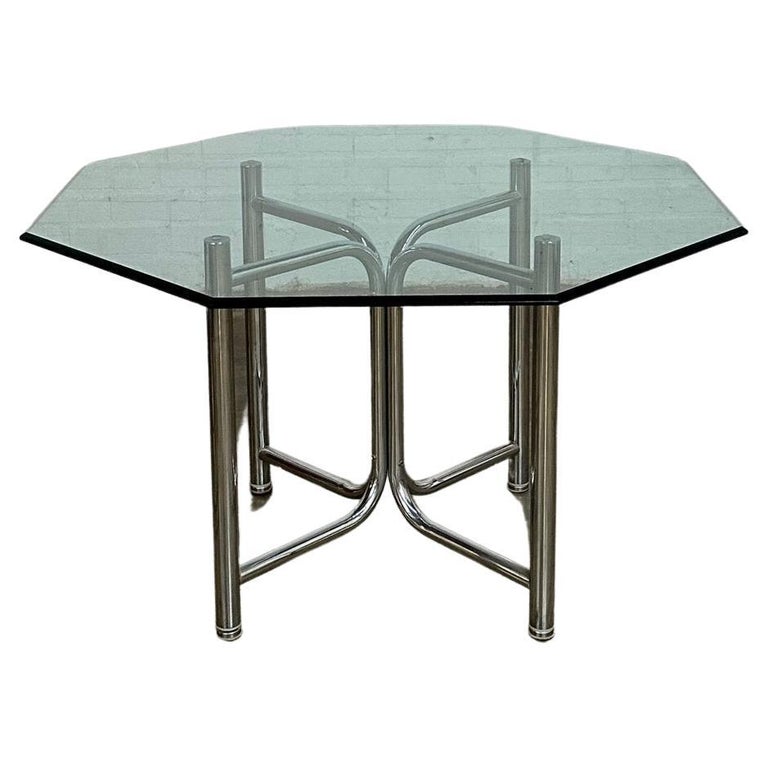 Chrome and glass Octogan dining table For Sale at 1stDibs