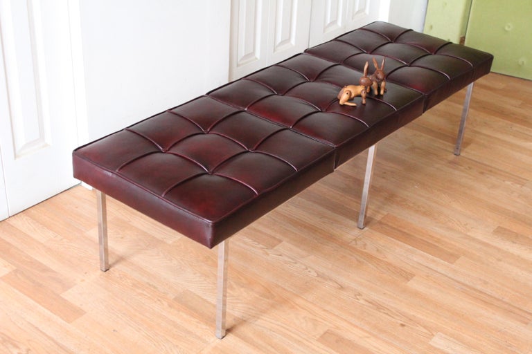Chrome and Leather Tufted Museum Bench For Sale at 1stDibs