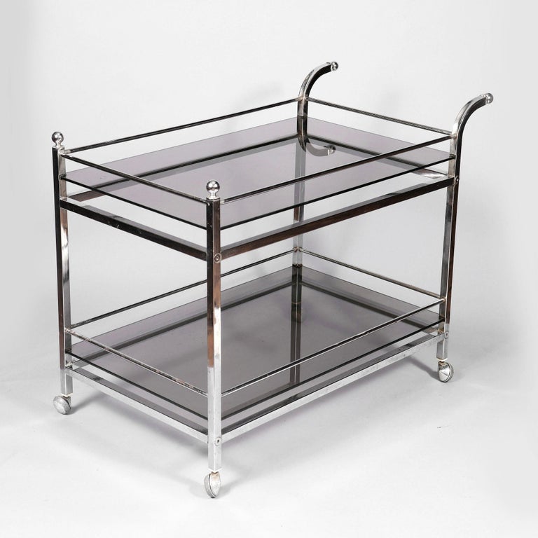 Chrome and Smoked Glass Bar Cart Drinks Trolley For Sale at 1stDibs
