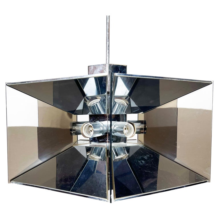 Chrome and Smoked Lucite Chandelier Pendant Ceiling Light For Sale at ...
