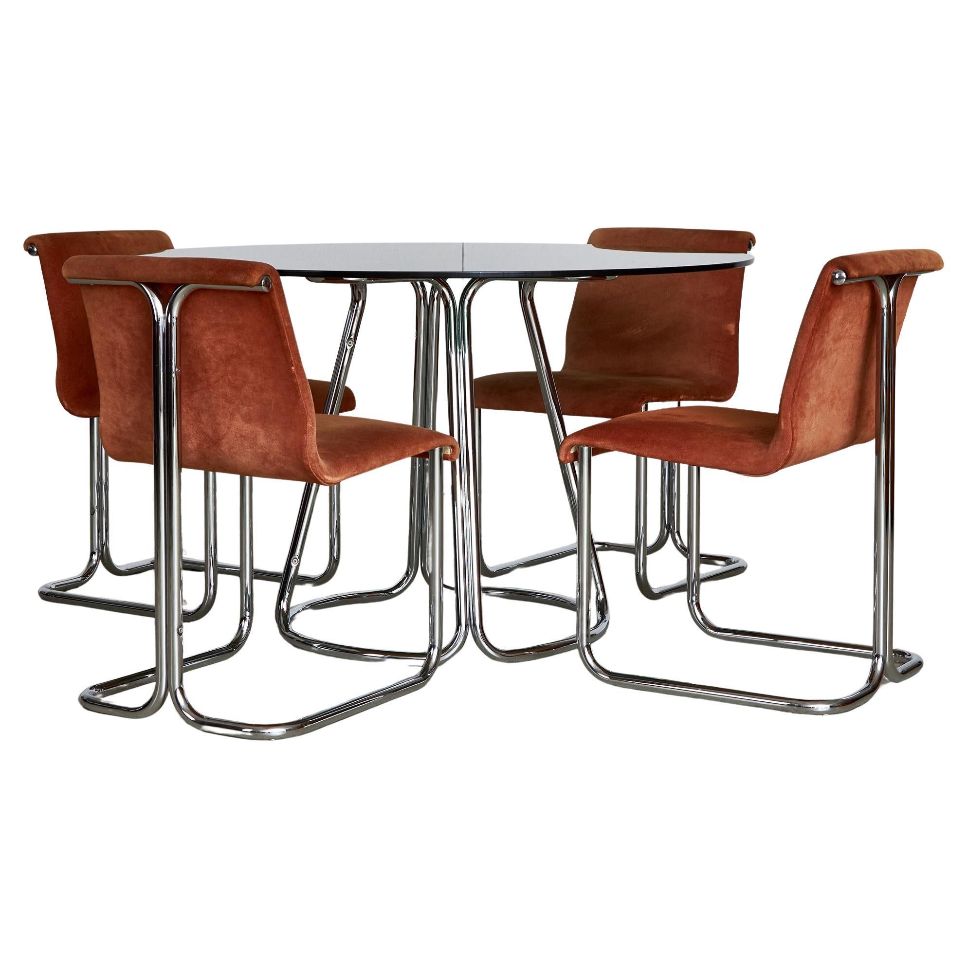 Chrome and Velvet Dining Set For Sale at 1stDibs