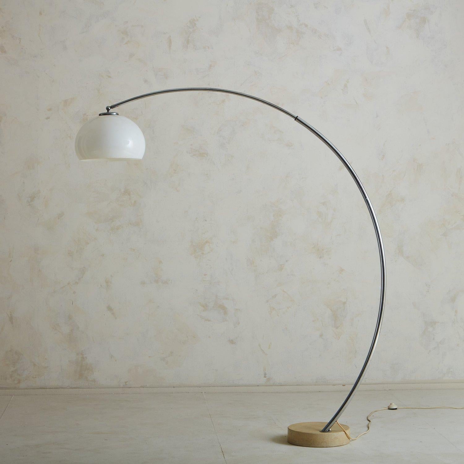 Chrome Arc Lamp With Stone Base + Acrylic Shade, Italy, 20th Century ...
