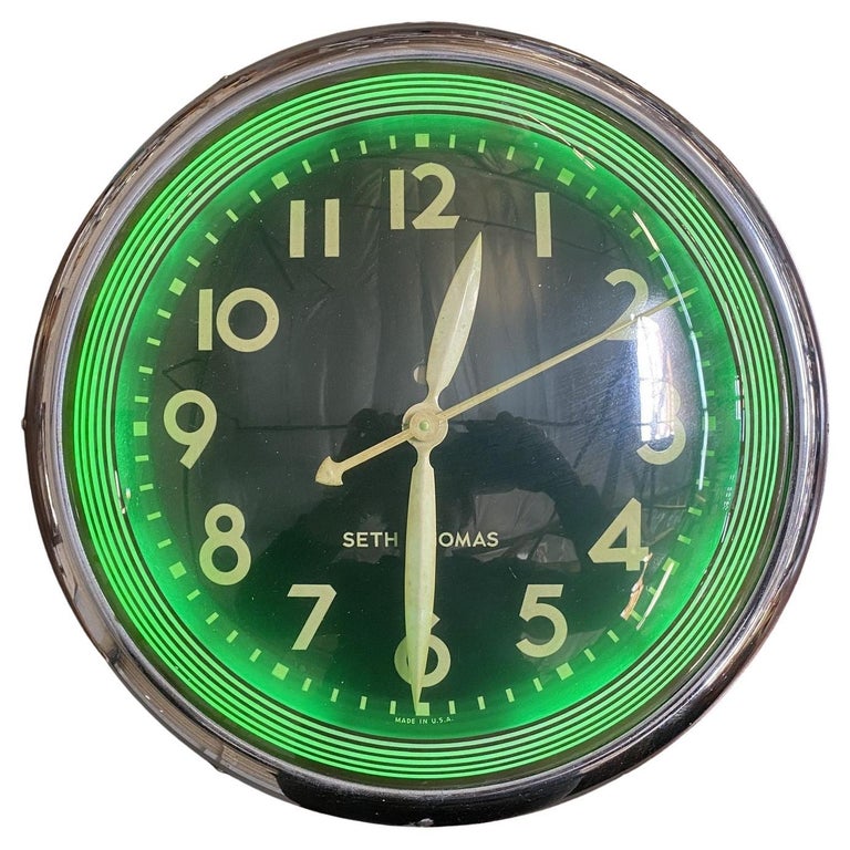 Chrome Art Deco "Chrono Lite-12" Commercial Neon Wall Clock by Seth ...