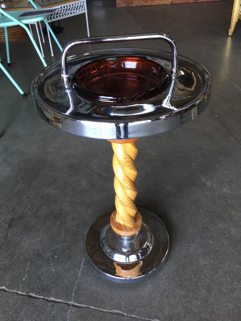 Chrome Art Deco Streamline Smoke Stand with Carved Twist Center by ...