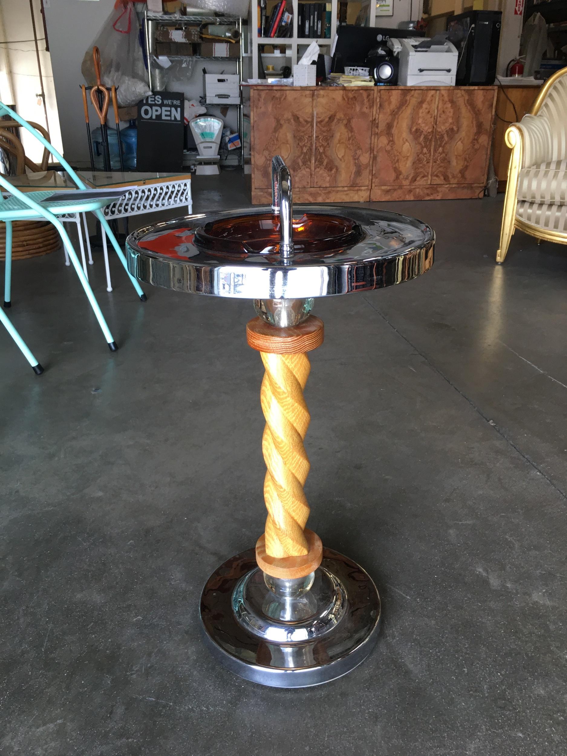 Chrome Art Deco Streamline Smoke Stand with Carved Twist Center by ...