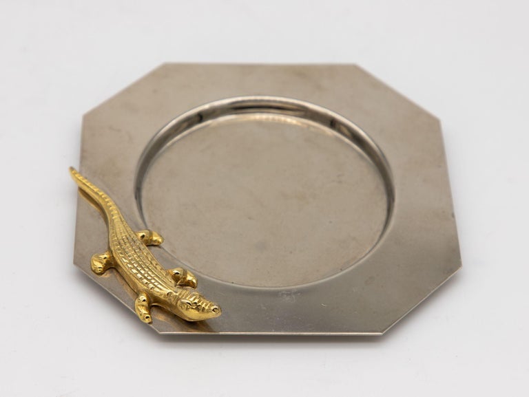 Chrome Ashtray with Brass Alligator, Late 20th Century For Sale at 1stDibs
