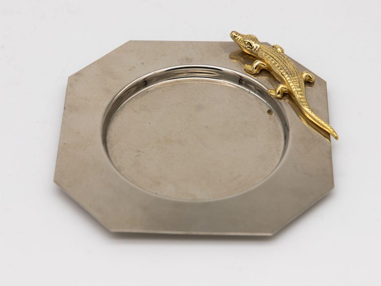 Chrome Ashtray with Brass Alligator, Late 20th Century For Sale at 1stDibs