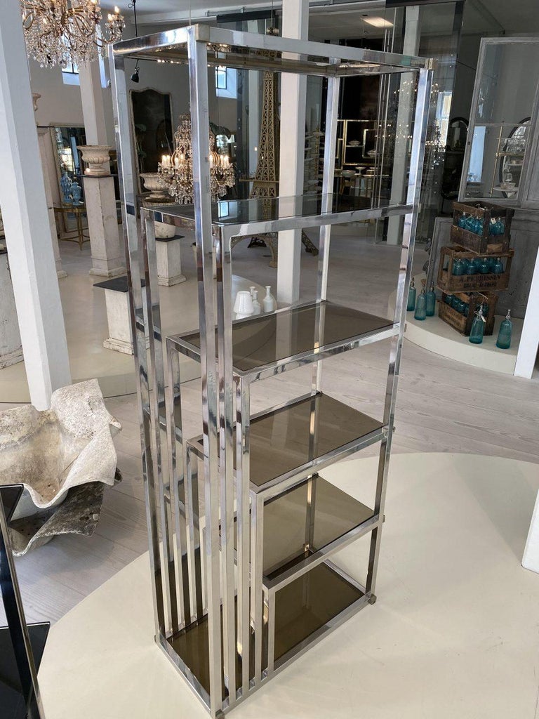 Chrome and Black Glass Art Deco Inspired Shelving Unit, France, 1960s ...