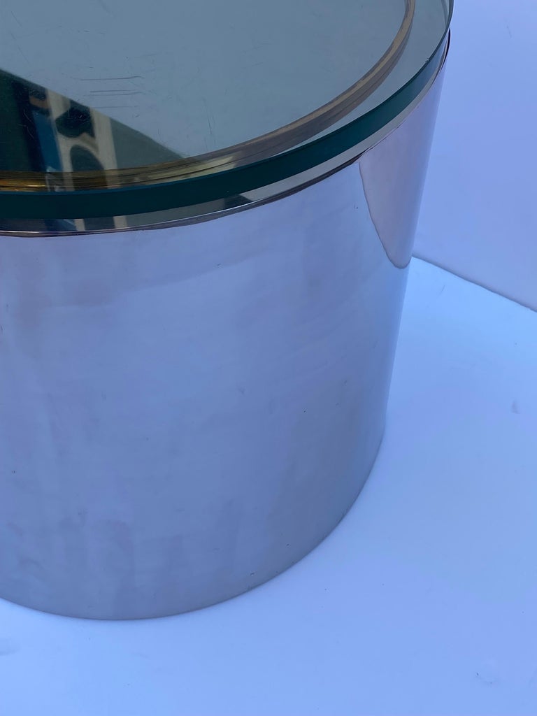 Chrome, Brass and Glass Drum Tables / Pair For Sale at 1stDibs