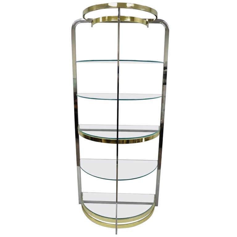 Chrome Brass Glass Demilune Etagere Half Round Mid-Century Modern Shelf ...