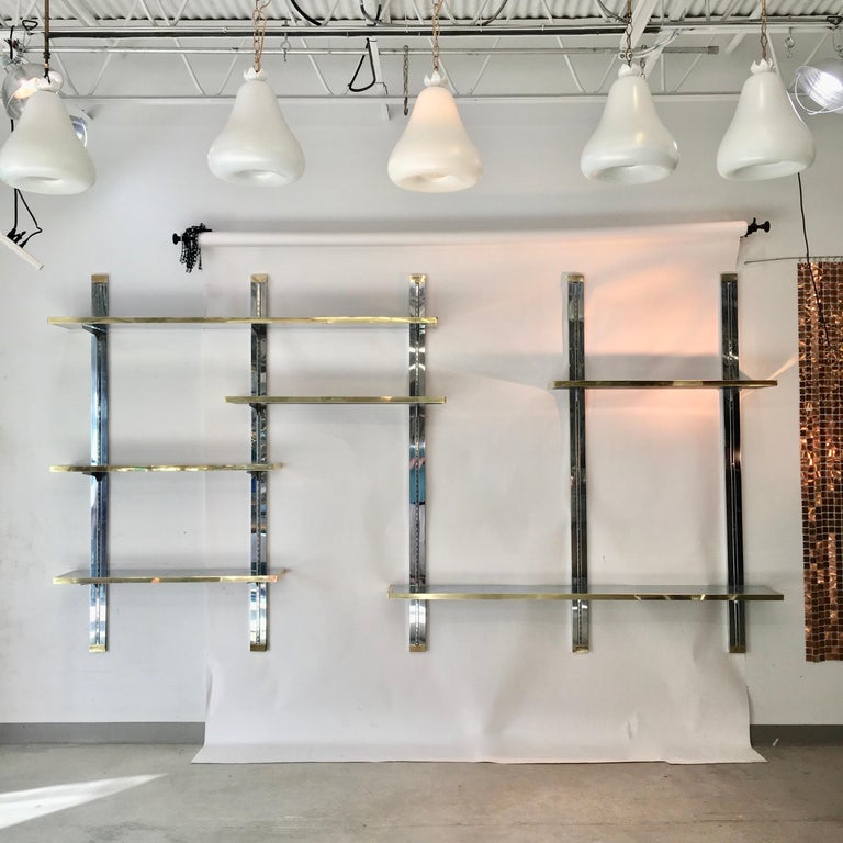 Chrome and Brass Wall Mounted Shelves For Sale at 1stDibs