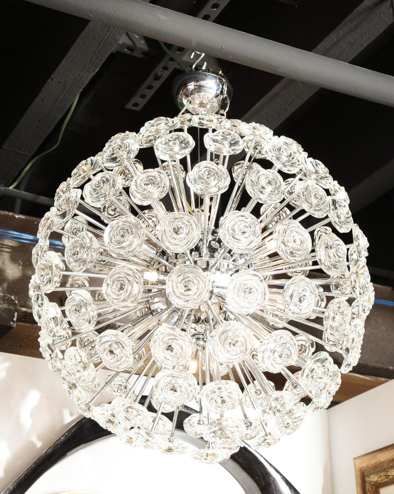 Chandelier with Glass Roses, Mid-Century Design, Italy, Large Chrome ...