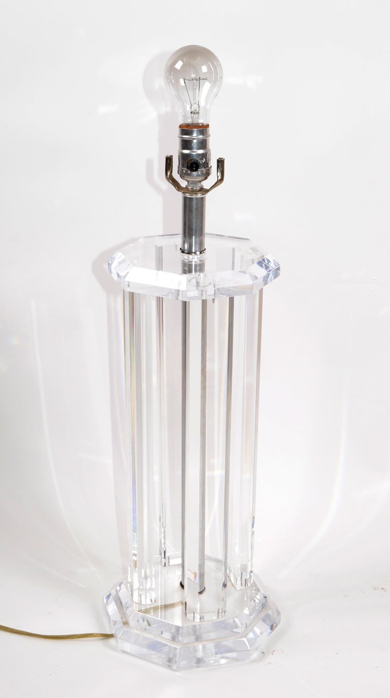 Chrome and Clear Lucite Mid-Century Modern Octagonal Table Lamp, 1970s ...