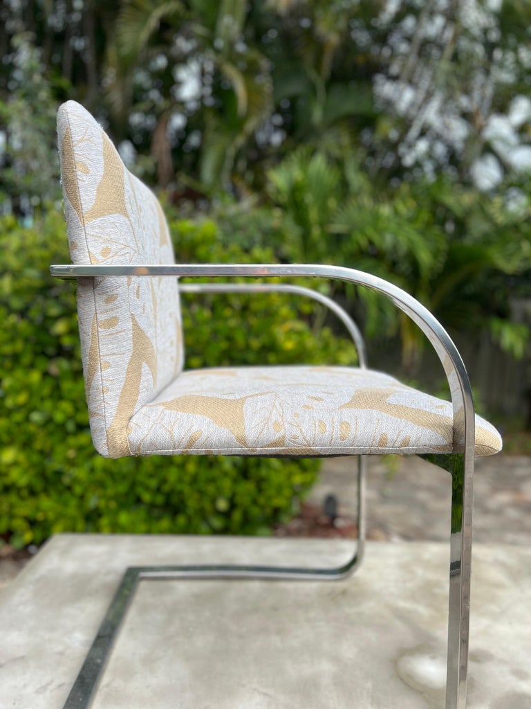 Chrome Desk Chair by Brueton in Woven Fabric with Tropical Leaves, c ...