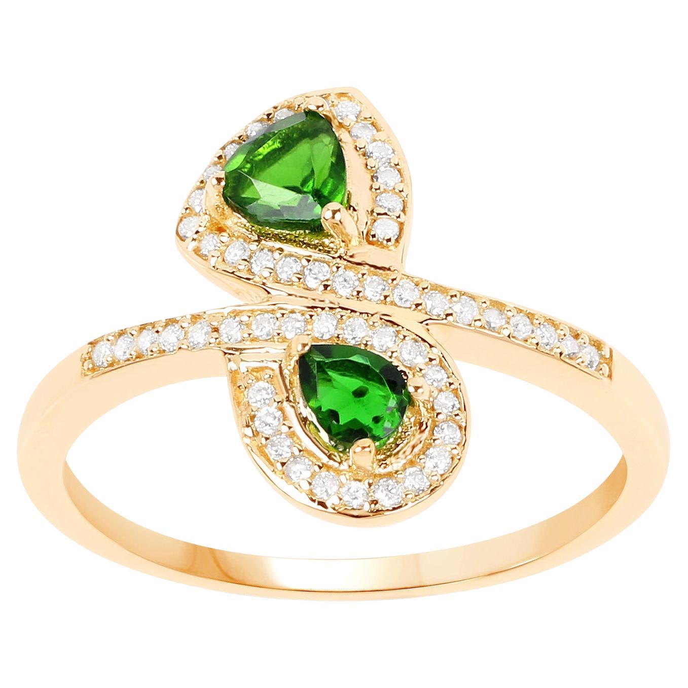 Chrome Diopside Bypass Ring With Diamonds 14K Yellow Gold For Sale at ...