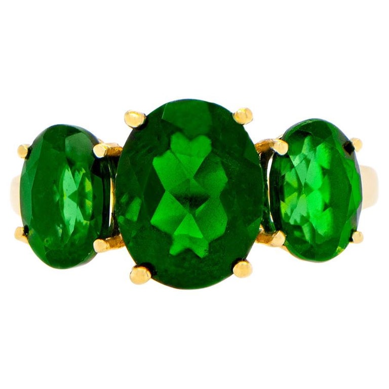 Chrome Diopside Three Stone Ring 5.58 Carats Total 10K Yellow Gold For ...