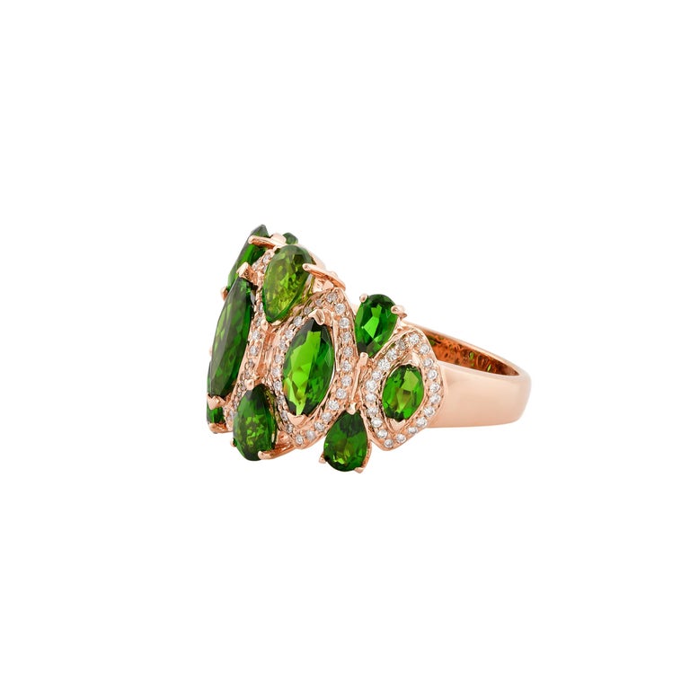 Chrome Diopside with Diamond Cocktail Ring in 14 Karat Yellow Gold For ...
