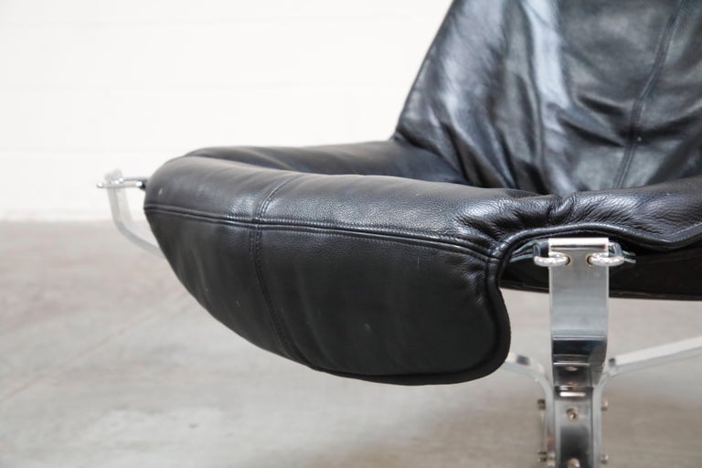 Chrome Frame 'Falcon' Hammock Chair by Sigurd Ressell in Black Leather ...