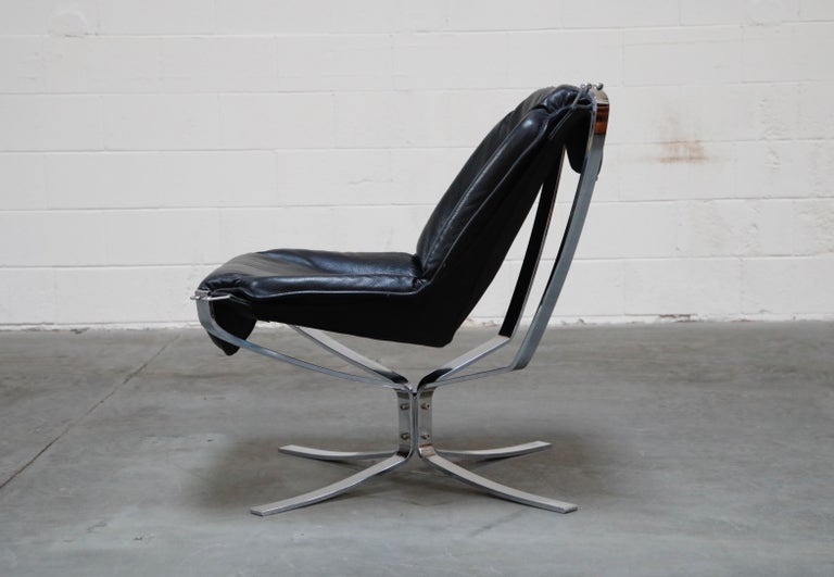 Chrome Frame 'Falcon' Hammock Chair by Sigurd Ressell in Black Leather ...