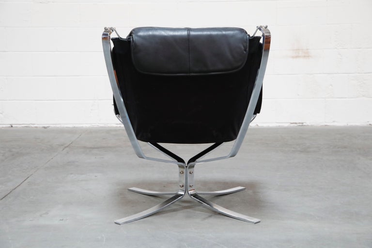 Chrome Frame 'Falcon' Hammock Chair by Sigurd Ressell in Black Leather ...